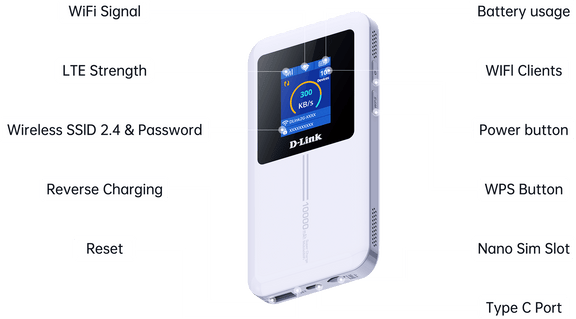 D-Link DWR-940M 4G LTE Wi-Fi 6 Router with 10000mAh Battery
