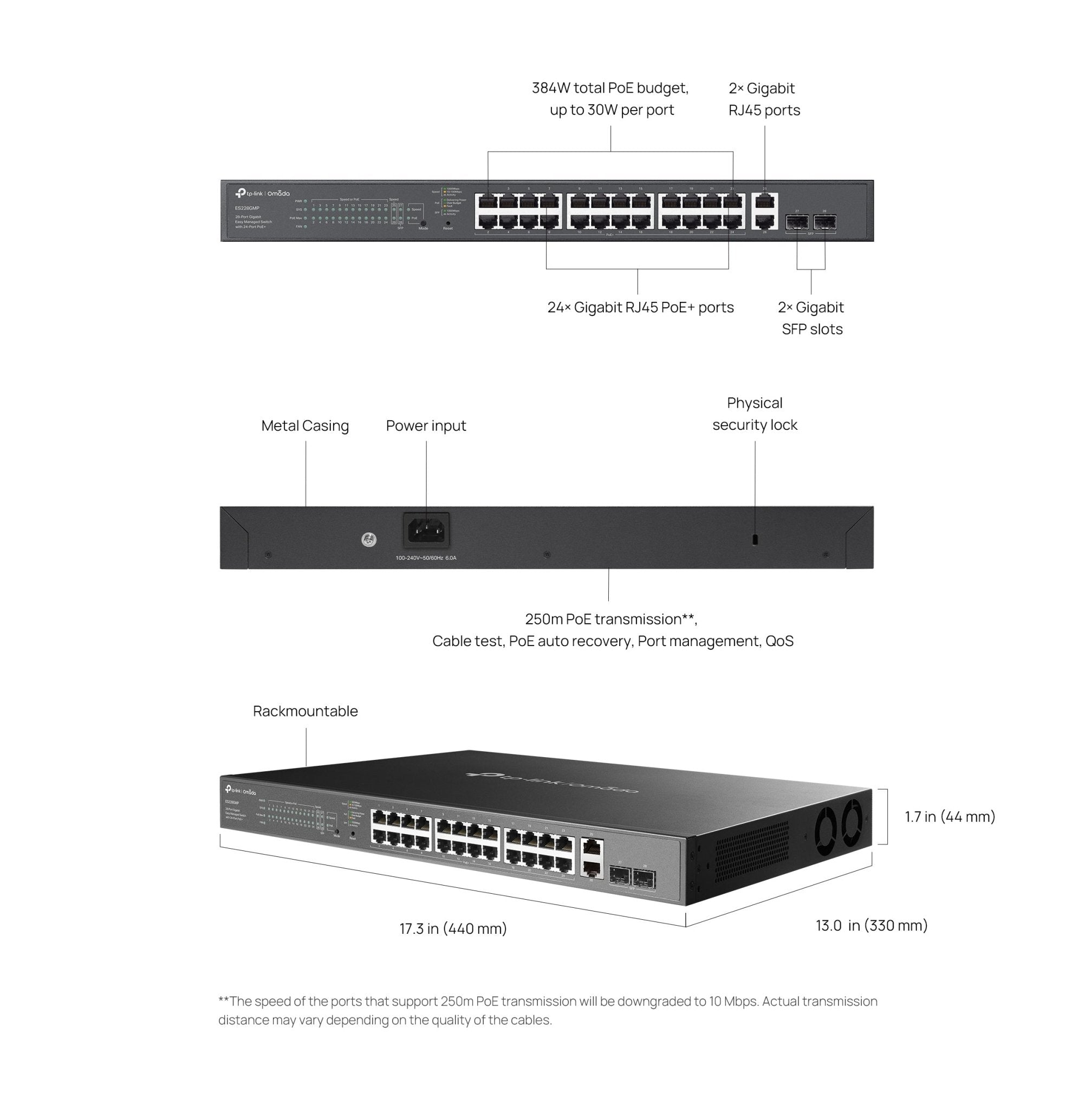 TP-Link ES228GMP 28-Port PoE+ Switch with 250m Long Range