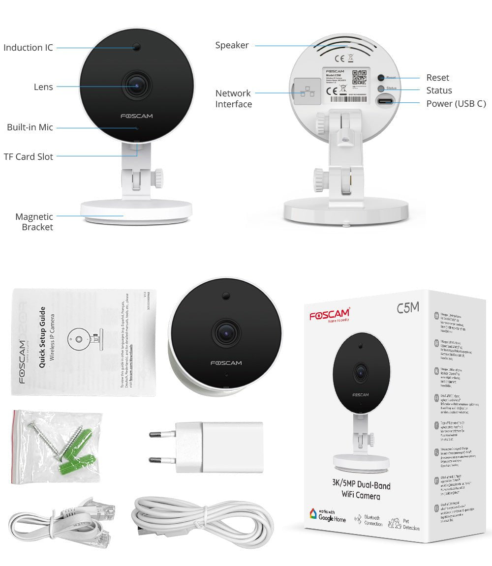 Foscam C5M 3K 5MP Camera High-Res with Dual-Band Wi-Fi